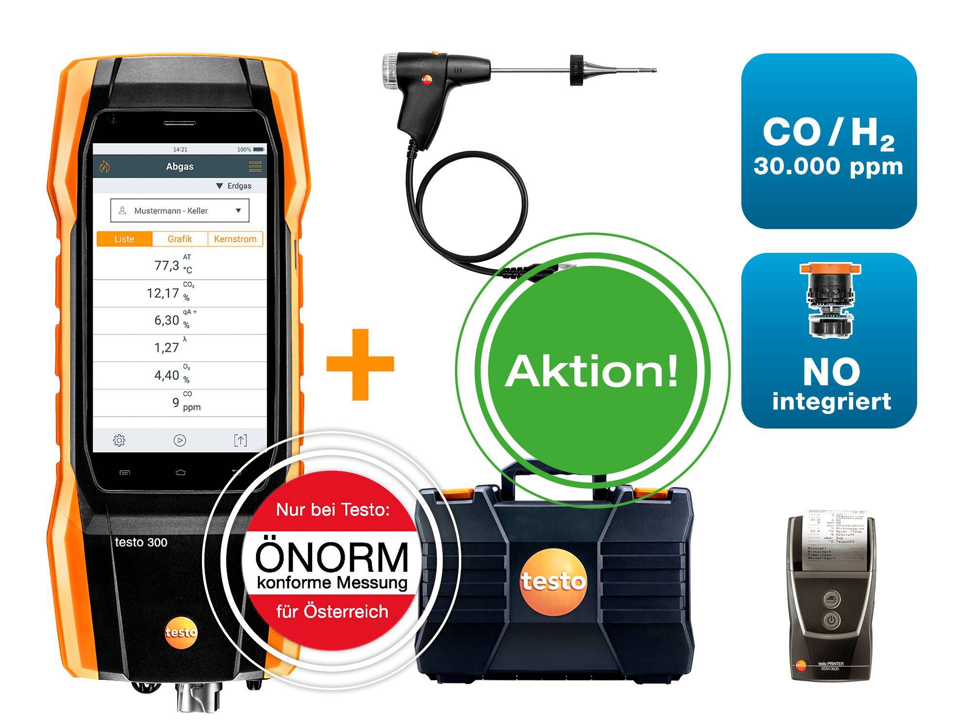 testo 300 Profi-Set plus mit NOx, inkl. Drucker - Abgasmessgerät mit ...