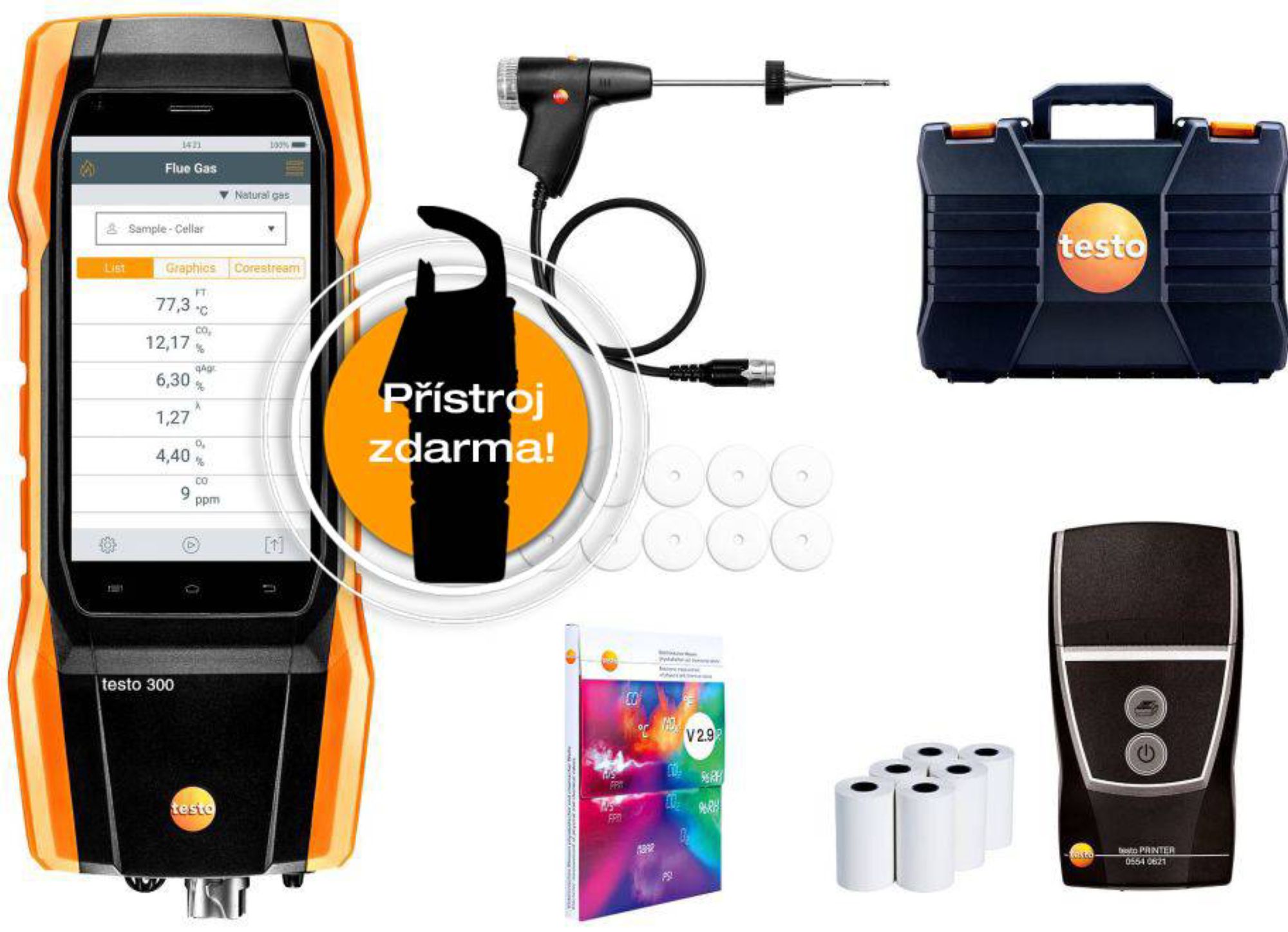 testo 300 Longlife sada 2 s tiskárnou | Analyzátor spalin testo 300 ...