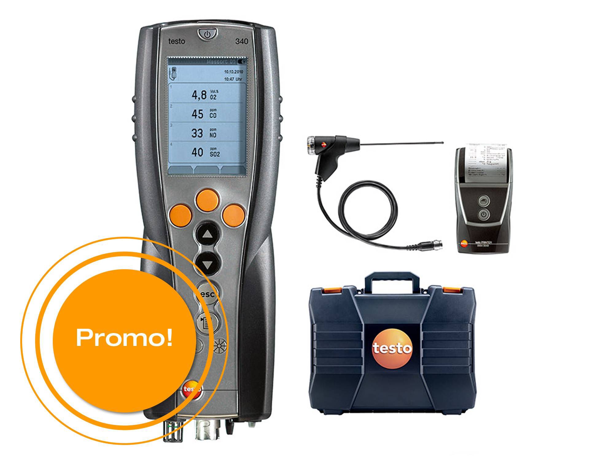 Set 1 testo 340 - Analizor de gaze de ardere cu 3 senzori și accesorii ...